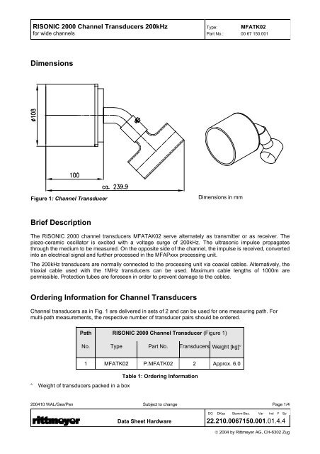 Rittmeyer RISONIC 2000 Channel Transducer ... - Automated Control