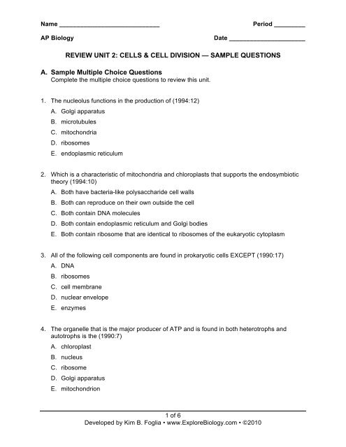 Cells Practice Questions - Explore Biology