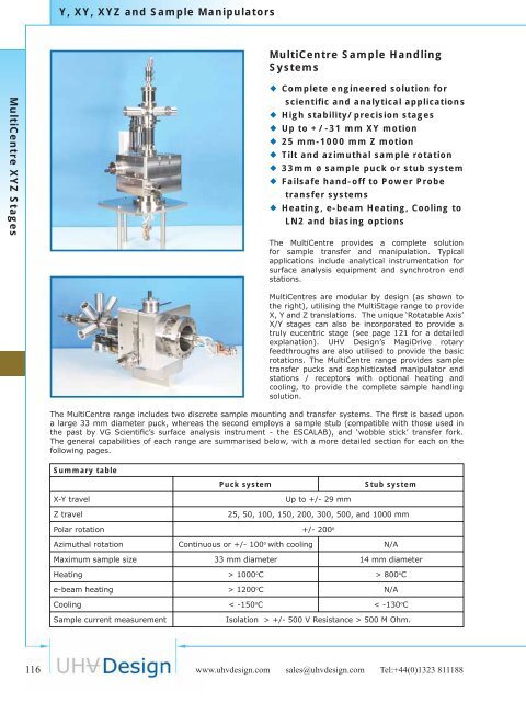 MultiCentre Sample Handling Systems Y, XY, XYZ and Sample ...