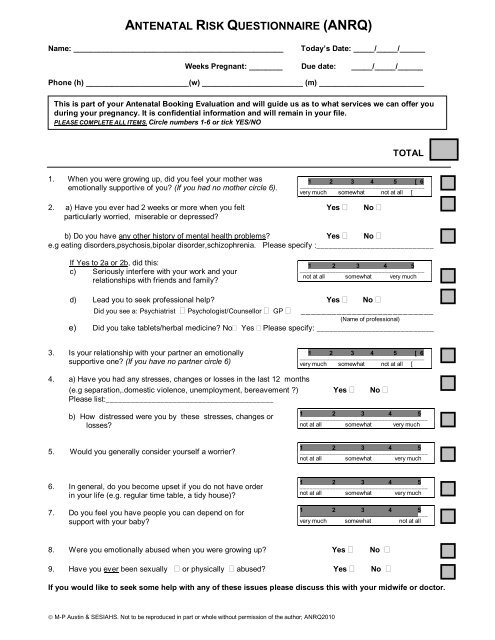 ANTENATAL RISK QUESTIONNAIRE (ANRQ) - Black Dog Institute