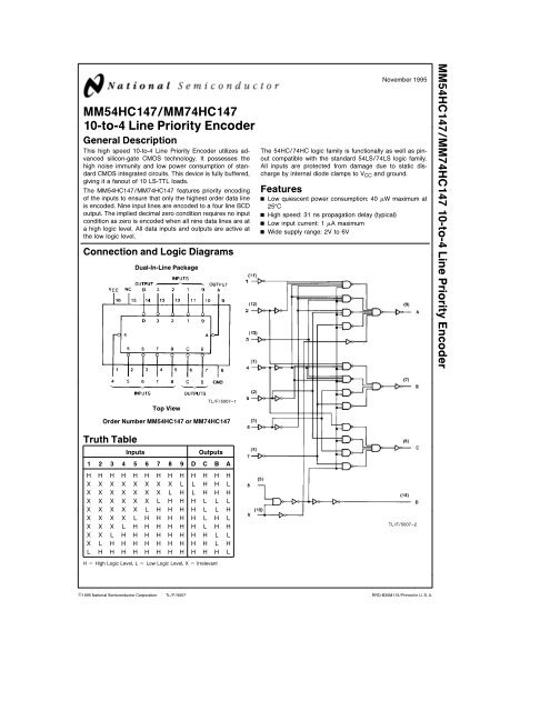 MM54HC147/MM74HC147 10-to-4 Line Priority Encoder