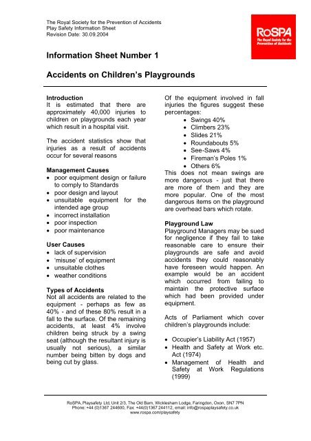 RoSPA Play Safety : Accidents on Children's Playgrounds