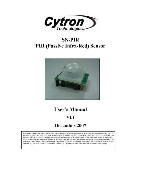 PIR Sensor Datasheet - Cytron Technologies