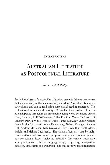 AUSTRALIAN LITERATURE AS POSTCOLONIAL ... - Cambria Press