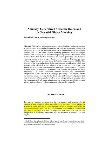 Animacy, Generalized Semantic Roles, and Differential Object Marking