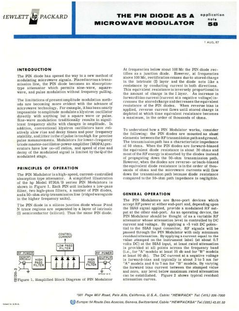 the pin diode as a microwave modulator - HP Memory Project