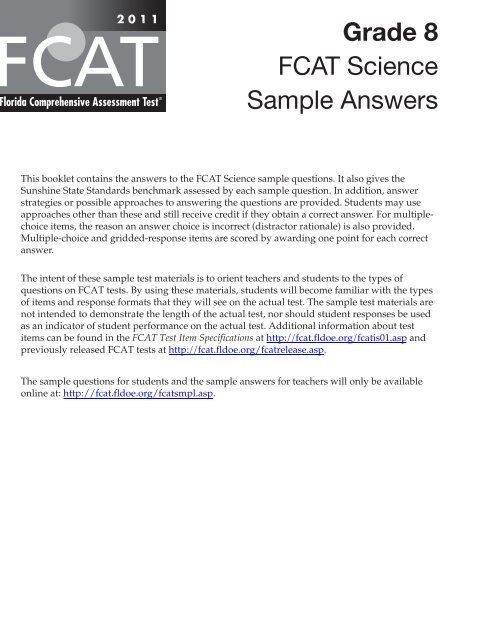 Grade 8 FCAT Science Sample Answers - Bureau of K-12 ...