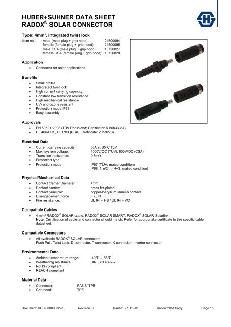 huber+suhner data sheet radox solar connector - Composites