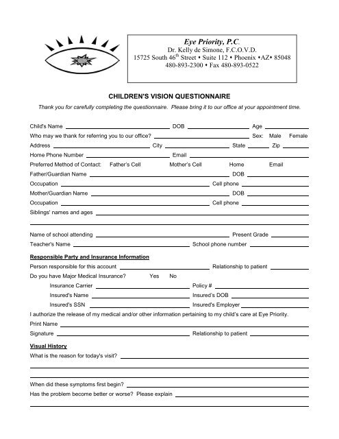 Children's Vision Questionnaire - Eye Priority