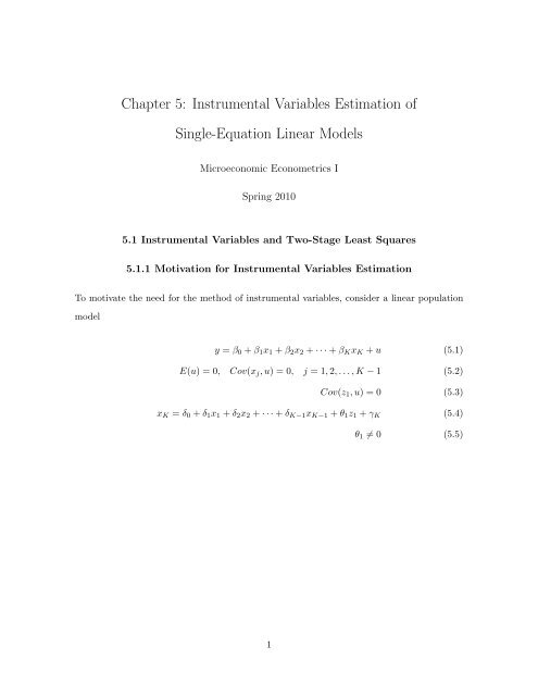 Instrumental Variables Estimation Of Single Equation Linear Models
