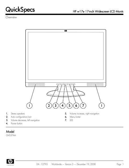 HP w17e 17-inch Widescreen LCD Monitor - Server-Unit
