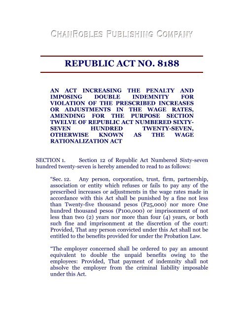 REPUBLIC ACT NO. 8188 - Chan Robles and Associates Law Firm