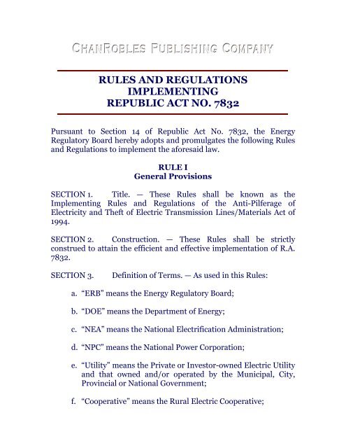 rules and regulations implementing republic act no. 7832