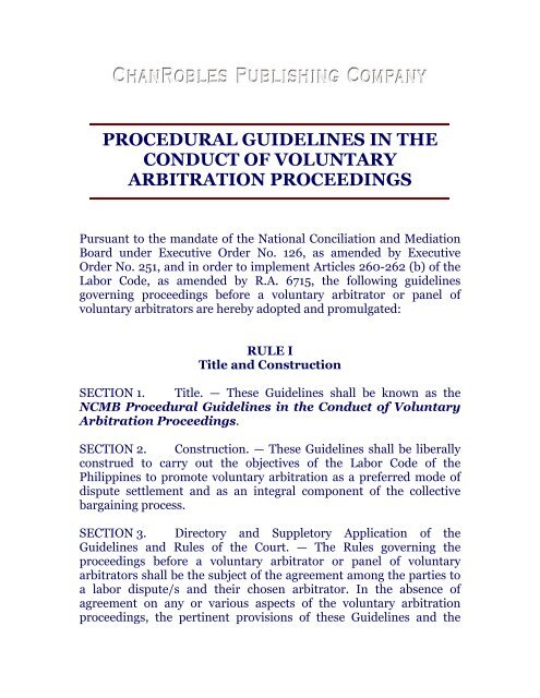 procedural guidelines in the conduct of voluntary arbitration ...