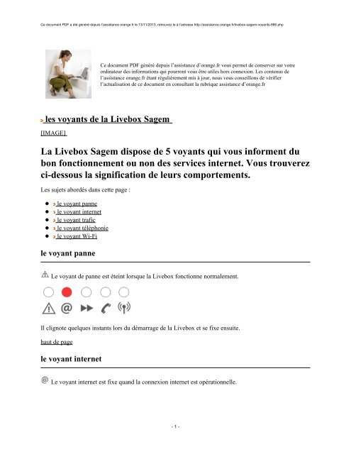 les voyants de la Livebox Sagem - Assistance Orange