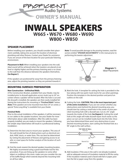 owner's manual inwall speakers - Proficient Audio Systems
