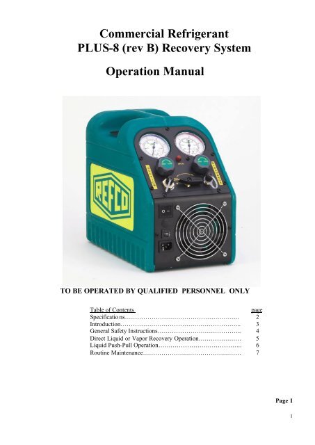 Commercial Refrigerant PLUS-8 (rev B) - Refco Manufacturing Ltd.