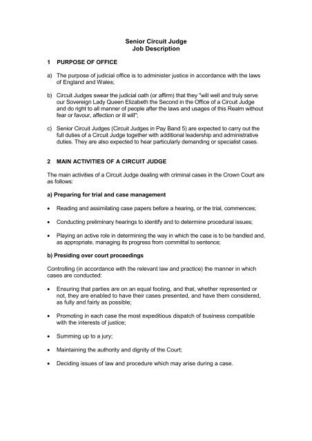 Job Description of Senior Circuit Judge - Judiciary