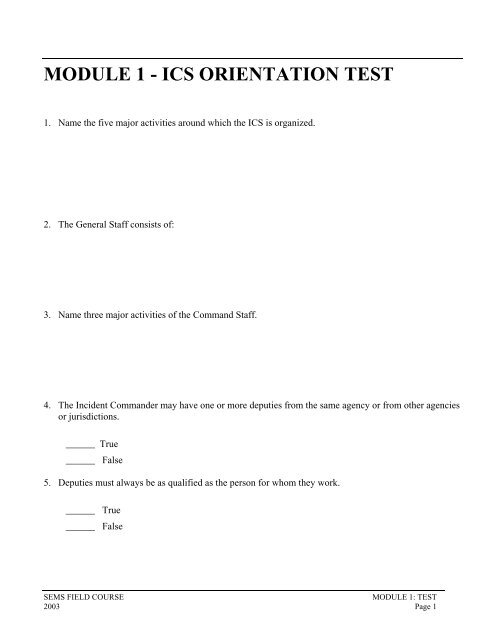 MODULE 1 - ICS ORIENTATION TEST