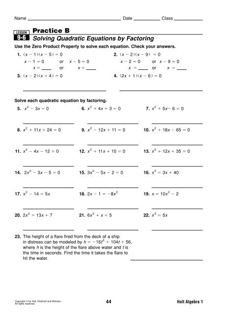 Practice 10 4 Factoring To Solve Quadratic Equations Tessshebaylo