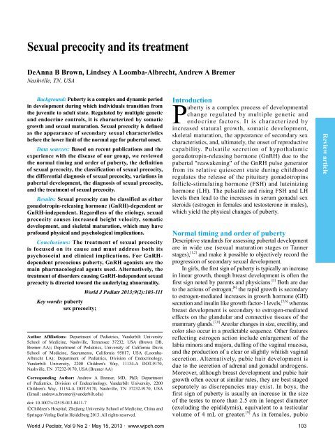 Sexual precocity and its treatment - World Journal of Pediatrics