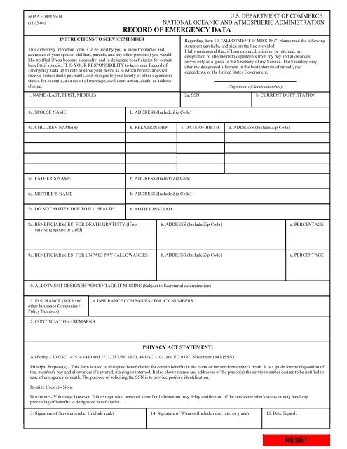 NOAA Form 56-14 Record of Emergency Data