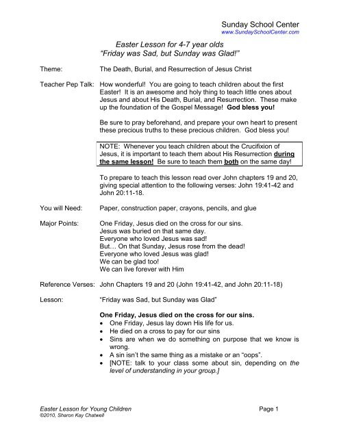 Easter Lesson for 4-7 year olds - Sunday School Center