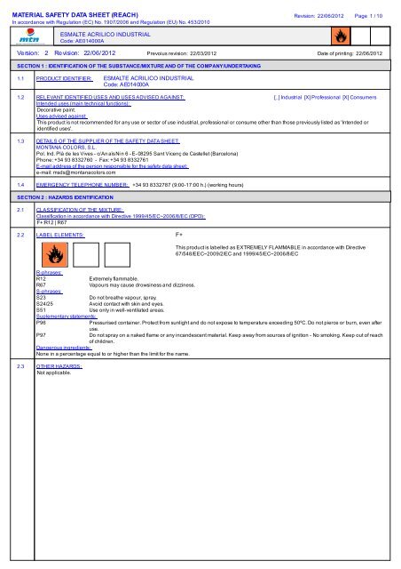 MATERIAL SAFETY DATA SHEET (REACH ... - Montana Colors
