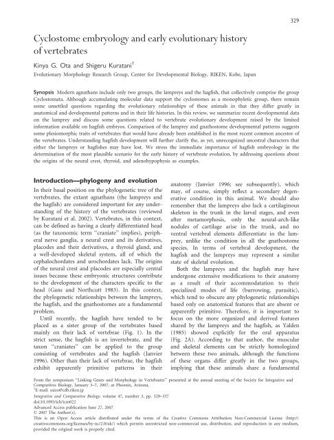 Cyclostome embryology and early evolutionary history of vertebrates