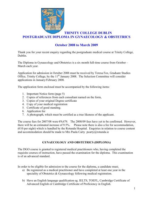 Diploma in Gynaecology & Obstetrics - Trinity College Dublin