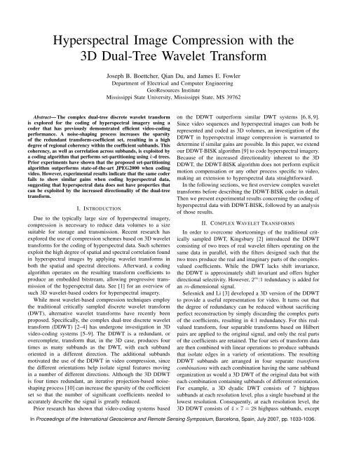 Hyperspectral Image Compression with the 3D Dual-Tree Wavelet ...