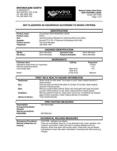 Down To Earth Dishwashing Liquid Msds - The Earth Images Revimage.Org