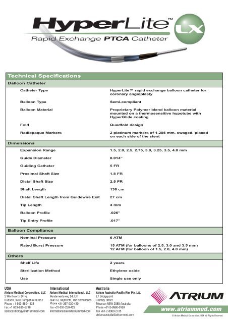 Hyperlite LX Data Sheet - Atrium Medical Corporation