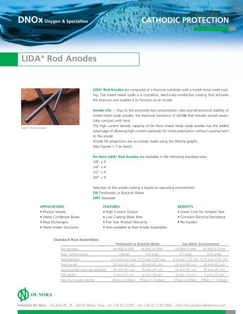 LIDA® Rod Anodes - De Nora