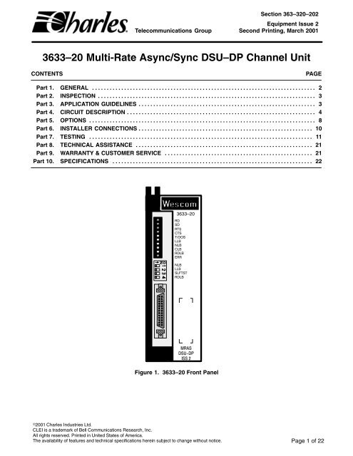 3633â 20 Multi-Rate Async/Sync DSUâ DP Channel Unit - Charles ...