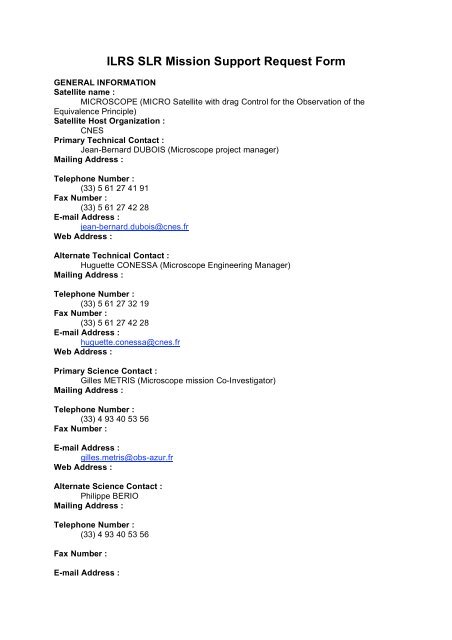 ILRS SLR Mission Support Request Form