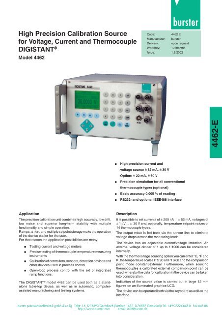Brochure Burster 4462 - Ferner