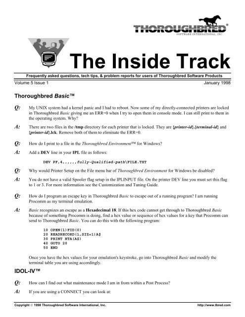 Inside Track 1998 - Thoroughbred Software International
