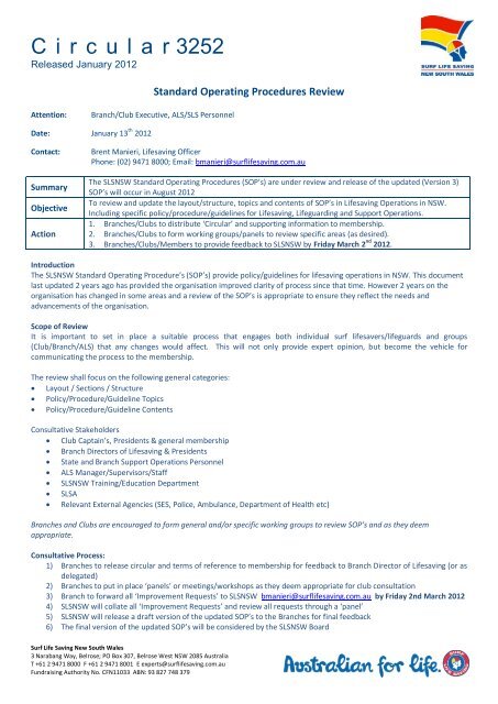 Standard Operating Procedures Review - Surf Life Saving NSW