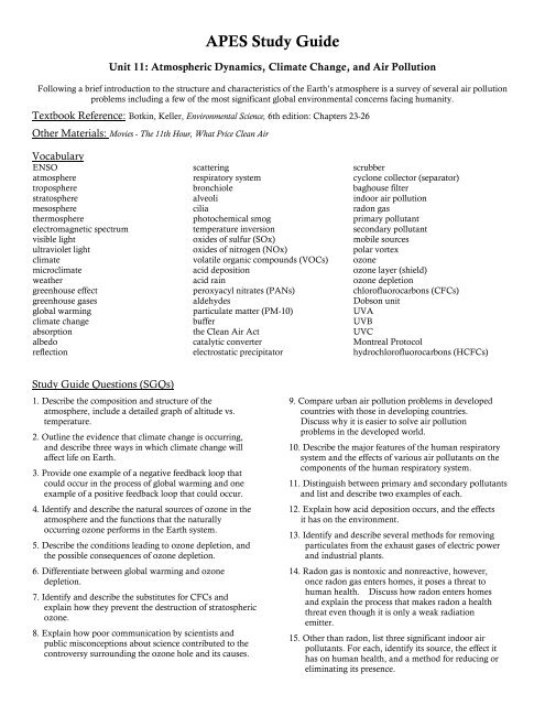 APES Unit 11 - Study Guide - class with Mrs. Robson@ YAY! Science!