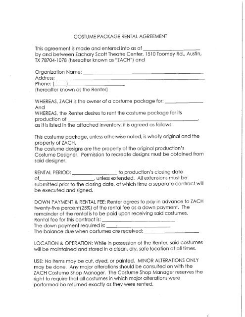 Costume Rental Agreement - ZACH Theatre