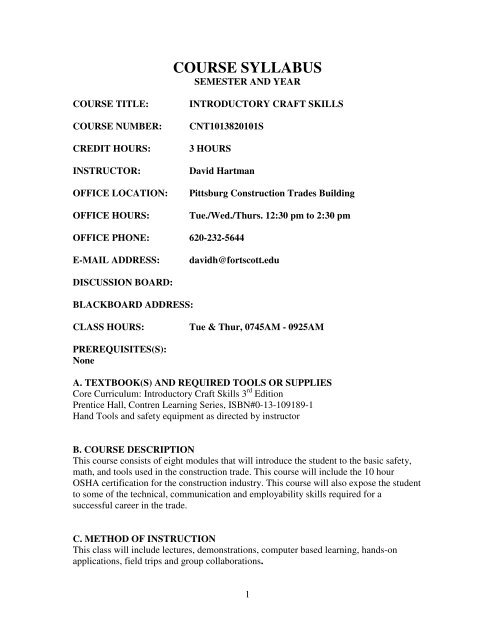 COURSE SYLLABUS - Fort Scott Community College