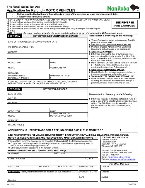 Application for Refund - Motor Vehicles