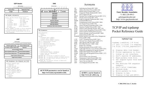 TCP/IP and tcpdump Pocket Reference Guide - GaryKessler.net