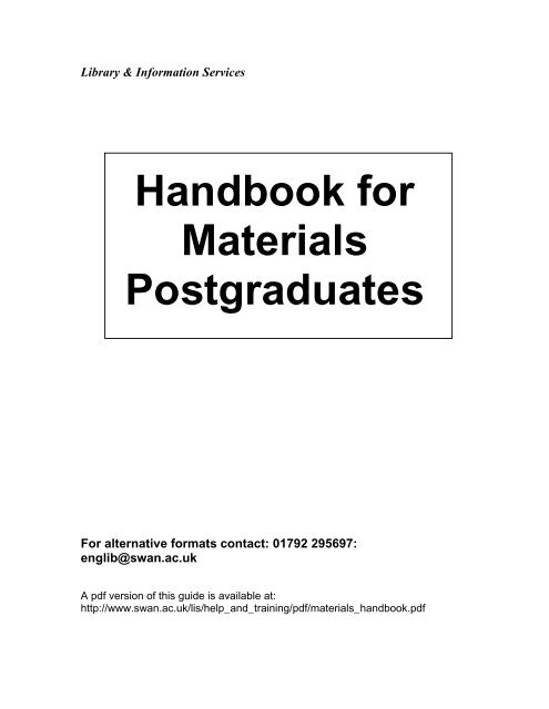 Handbook for Materials Postgraduates - Swansea University