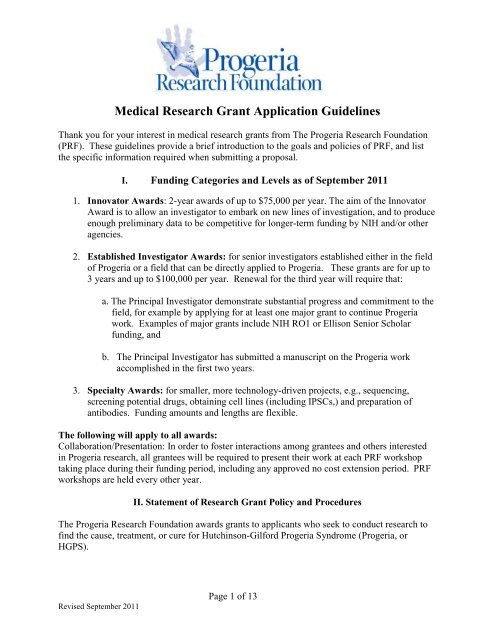 Medical Research Grant Application Guidelines - Progeria Research ...