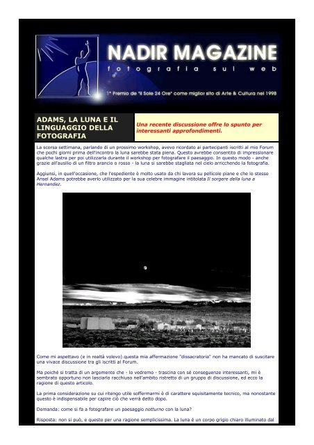Adams, la luna e il linguaggio della fotografia - Michele Vacchiano
