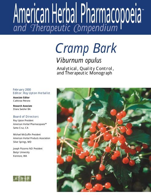 Cramp Bark - American Herbal Pharmacopoeia