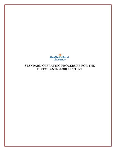 standard operating procedure for the direct antiglobulin test