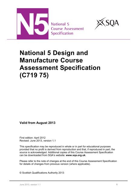 N5 Design and Manufacture Course Assessment Specification